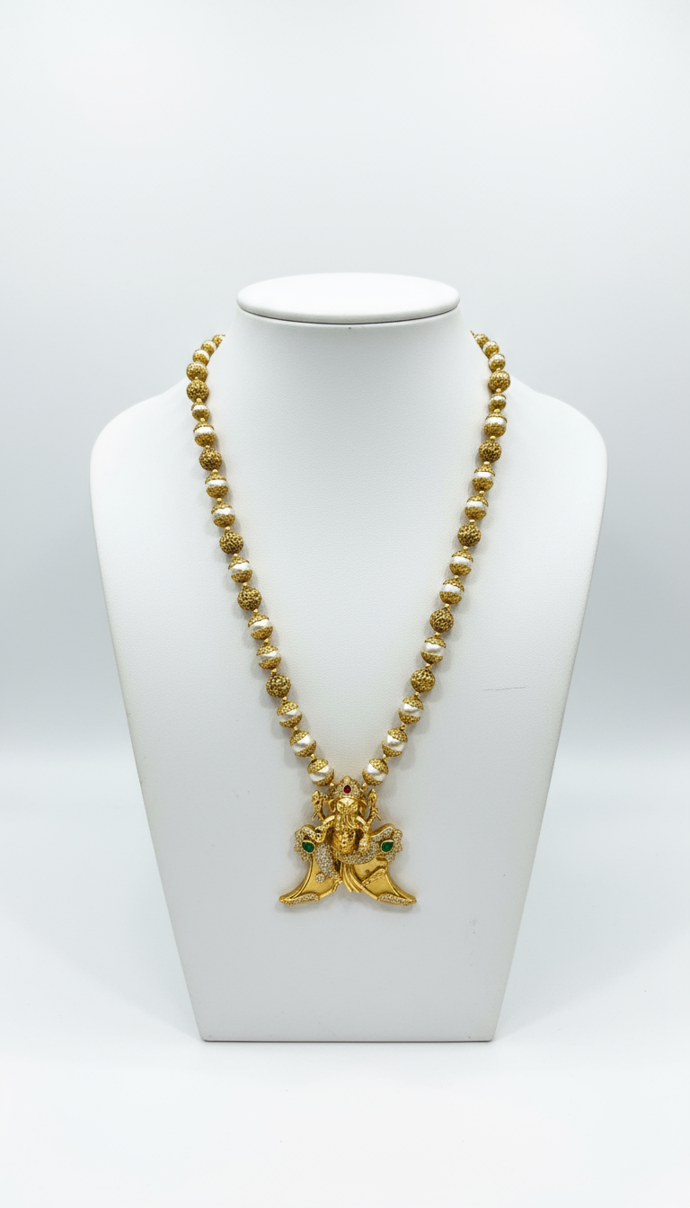 Ganesha Puli Goru Chain | Traditional Gold Mala for Men – GROOM2B